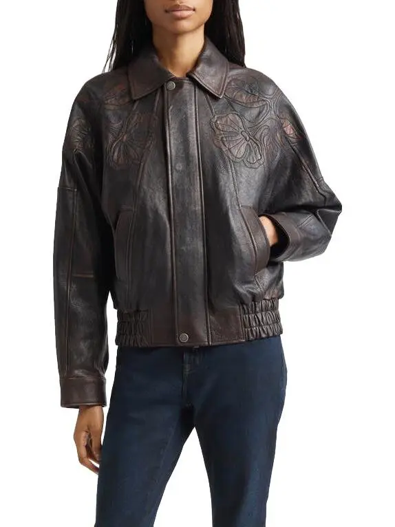 Golden Goose Floral Embroidered Oversized Leather Bomber Jacket - Port Royale