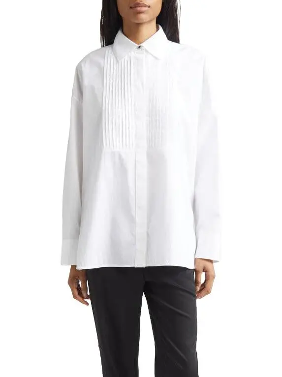 GOLDEN GOOSE Pintuck Bib Oversize Button-up Shirt - White