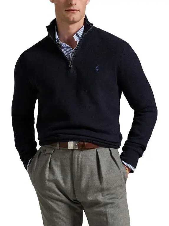 Polo Ralph Lauren Quarter-zip Cotton Sweater - Navy Heather