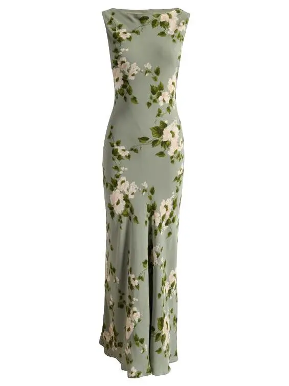 REFORMATION Prescott Floral Mermaid Dress - Greenery