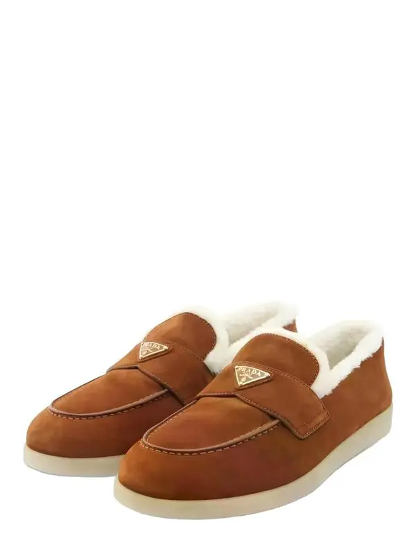 Prada Logo-plaque Shearling Loafers - Brown