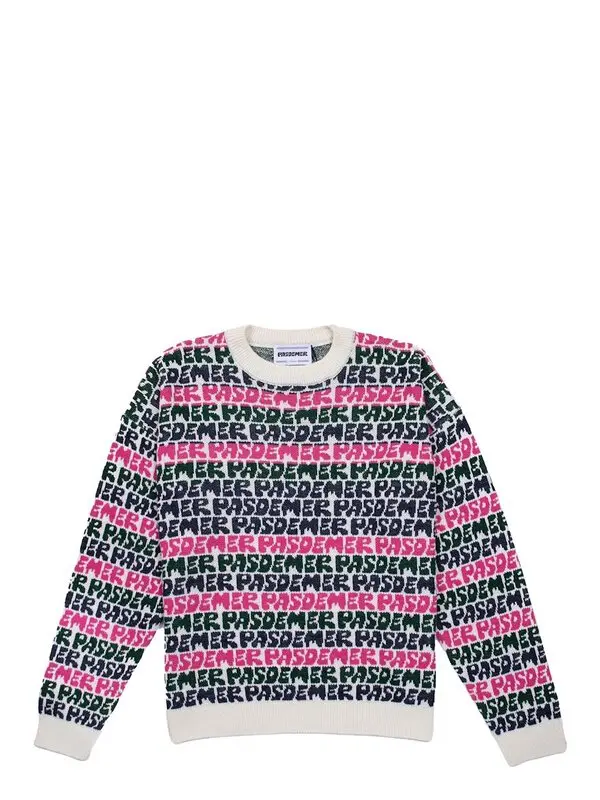 PAS DE MER Graffiti Knit Sweater - Dark Blue Green Pink