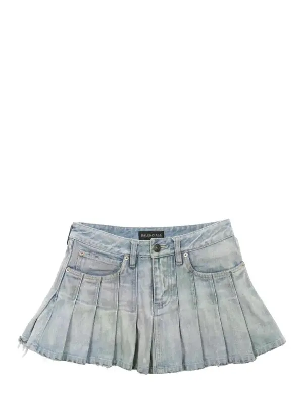 Balenciaga 2010s Denim Pleated Mini Skirt - Blue