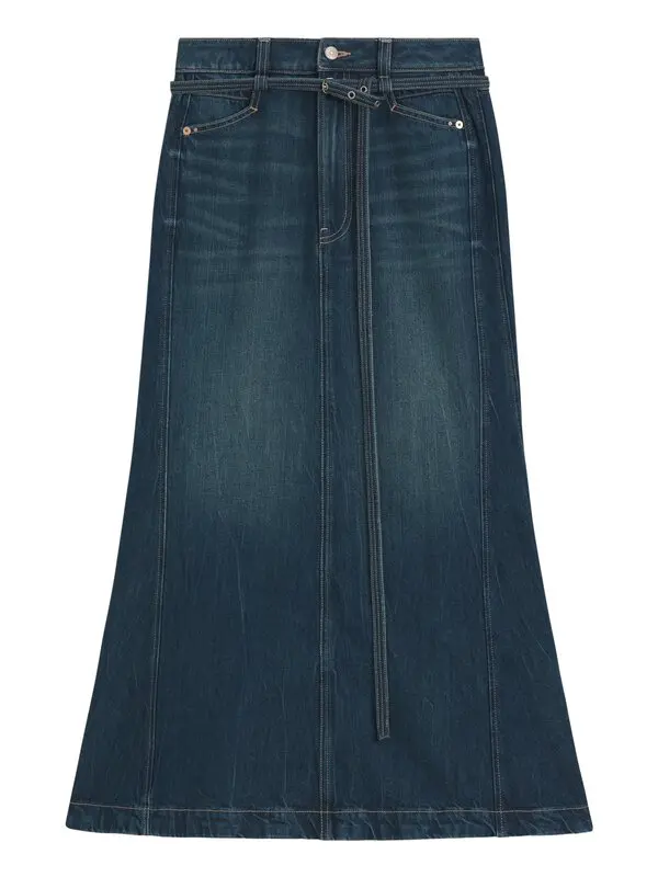 BOSS Flared Denim Midi Skirt - Dark Green