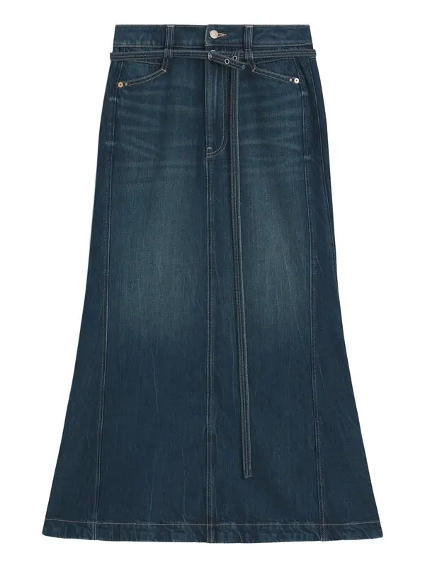 BOSS Flared Denim Midi Skirt - Dark Green
