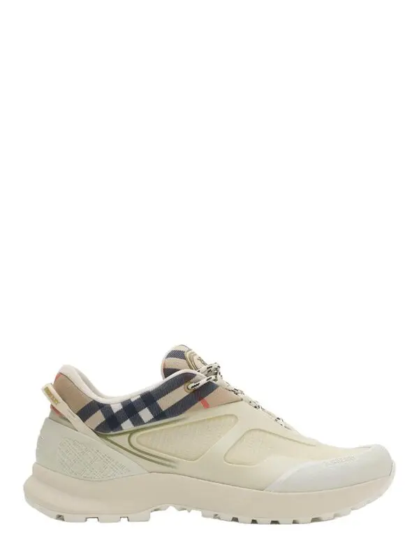 Burberry Check And Mesh Discover Sneakers - Tundra Beige/sand Beige