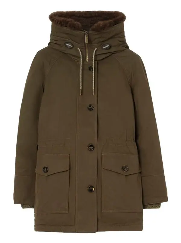 Burberry Shearling Trim Gabardine Parka - Green Green