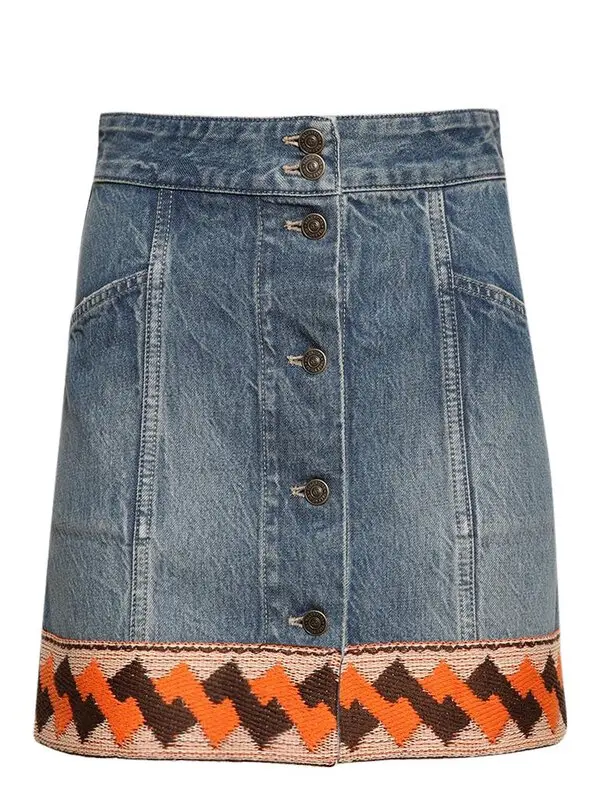 Valentino Garavani Embroidered Mini Denim Skirt - Blue