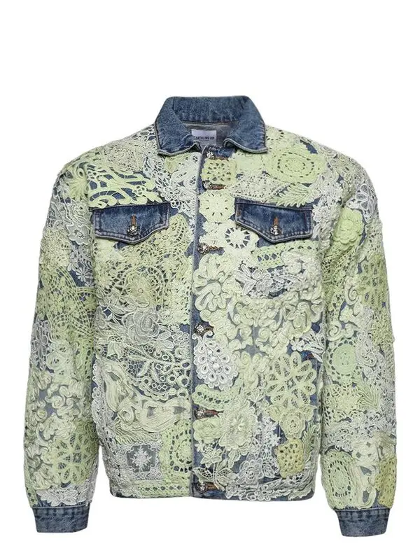 EARTHLING VIP Denim Jacket With Crochet Lace - Green