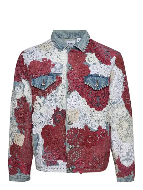 EARTHLING VIP Crochet Lace Denim Jacket - Multi
