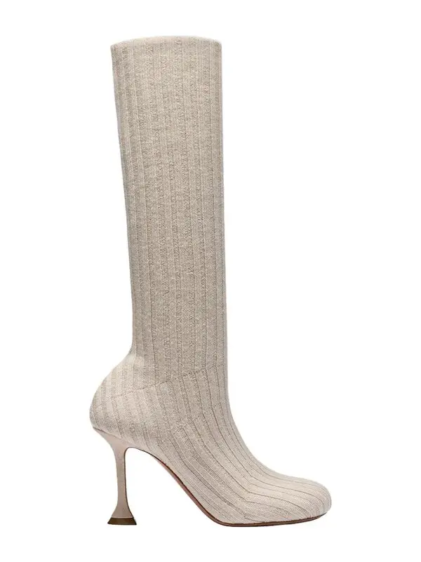 Amina Muaddi Veneda Stretch Knit Boots - Beige