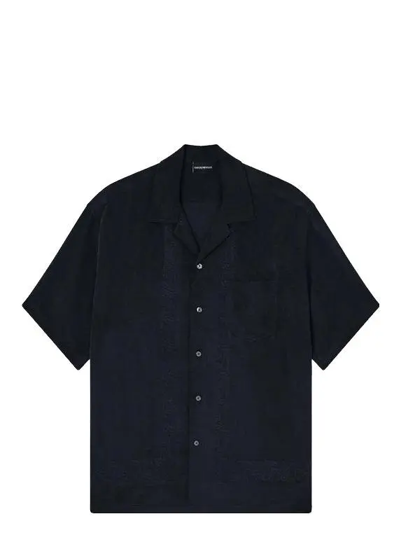 Emporio Armani Short-sleeved Shirt In Cupro Blend Jacquard With Paisley Pattern - Blue