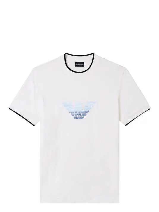 Emporio Armani Slim-fit T-shirt In Lyocell-blend Jersey With Degradé Eagle Embroidery - White