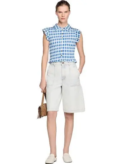 Sandro Smocked Gingham Shirt - Natural