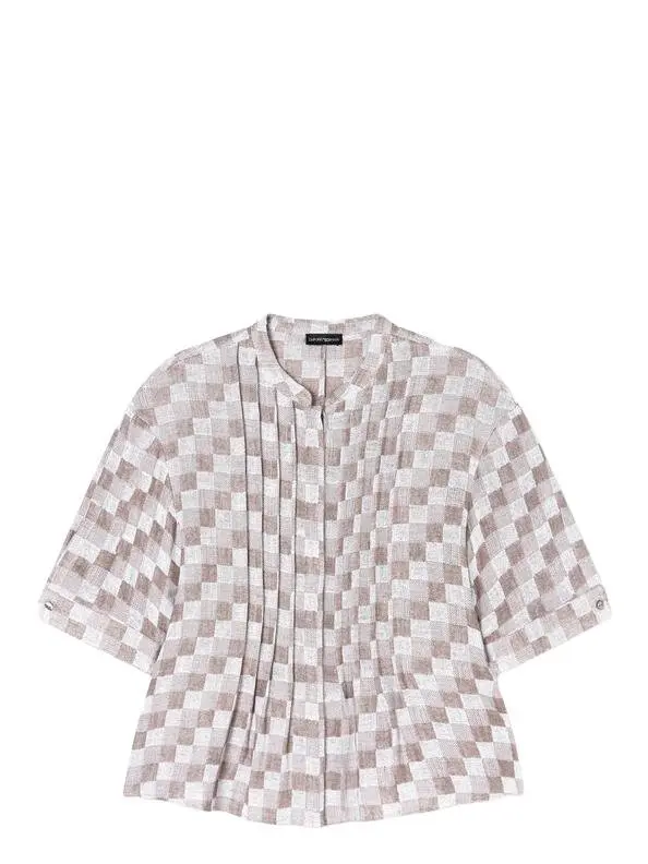 Emporio Armani Check Linen Gauze Top - Brown / Neutral
