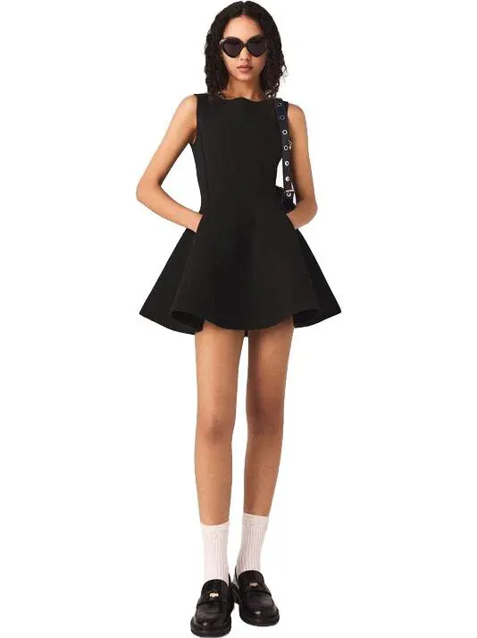 Maje Skater Mini Dress With Jeweled Bows - Black