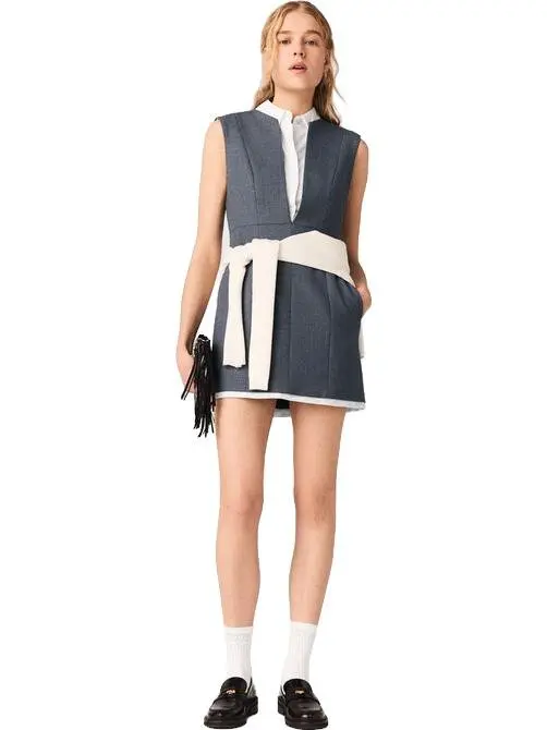 Maje Layered-effect Tailored Dress - Black / White / Pink / Gray