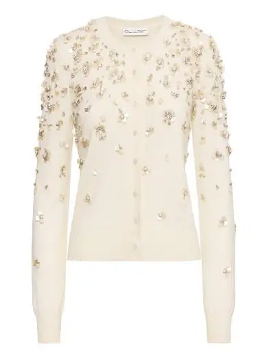 Oscar De La Renta Mother Of Pearl Embroidered Cardigan - Red