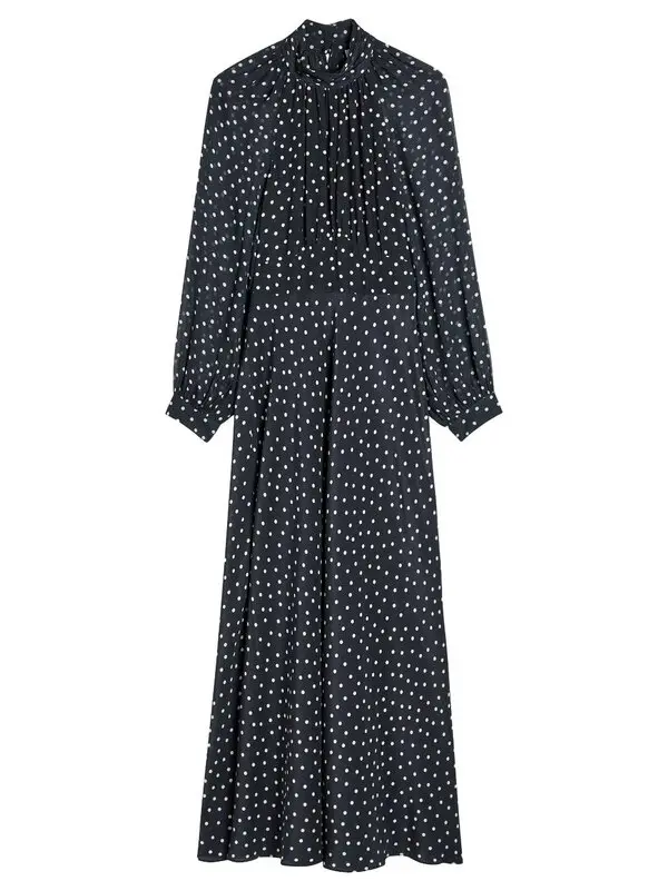 Rixo Paige Polka Dot Silk Midi Dress - Navy