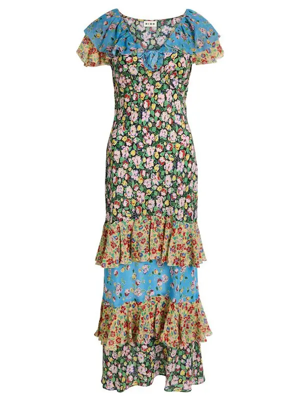 Rixo Floral Ruffled Silk Midi Dress - Multicoloured