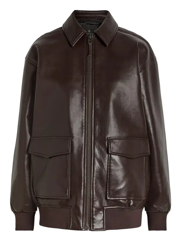 ANINE BING Kelanie Leather-blend Jacket - Dark Brown
