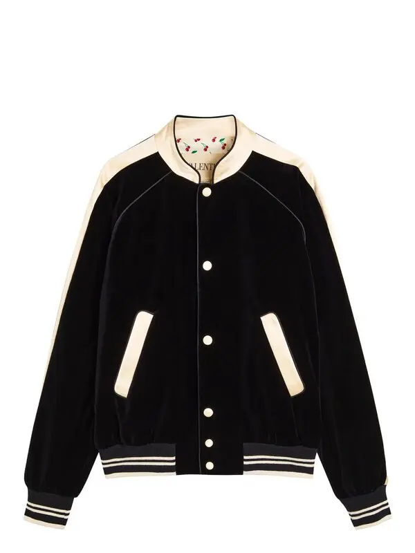Valentino Garavani Satin-trim Velvet Bomber Jacket - Black