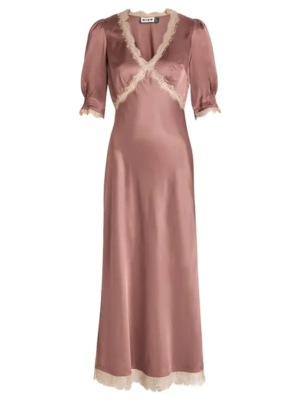 Rixo Annina Lace-embellished Satin Midi Dress - Light Brown