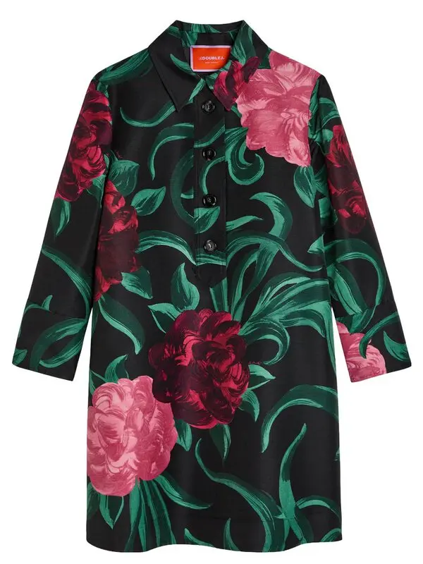 La DoubleJ Artemis Floral Mini Shirt Dress - Black