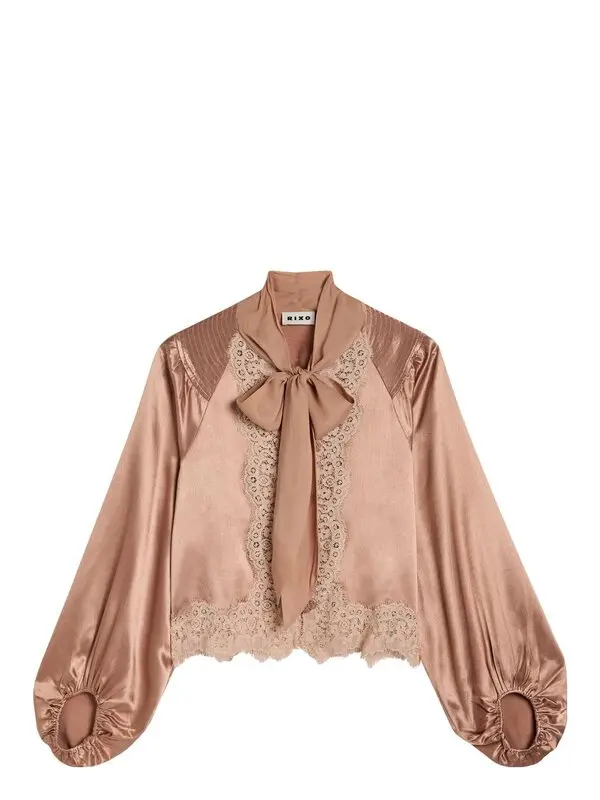 Rixo Nalani Lace-trimmed Satin Blouse - Pink