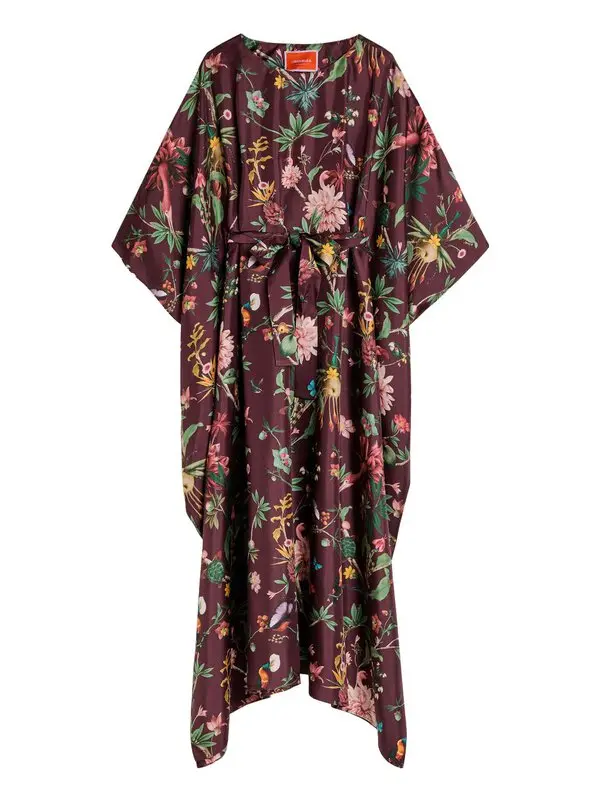 La DoubleJ Square Belted Printed Silk Kaftan Dress - Multicoloured