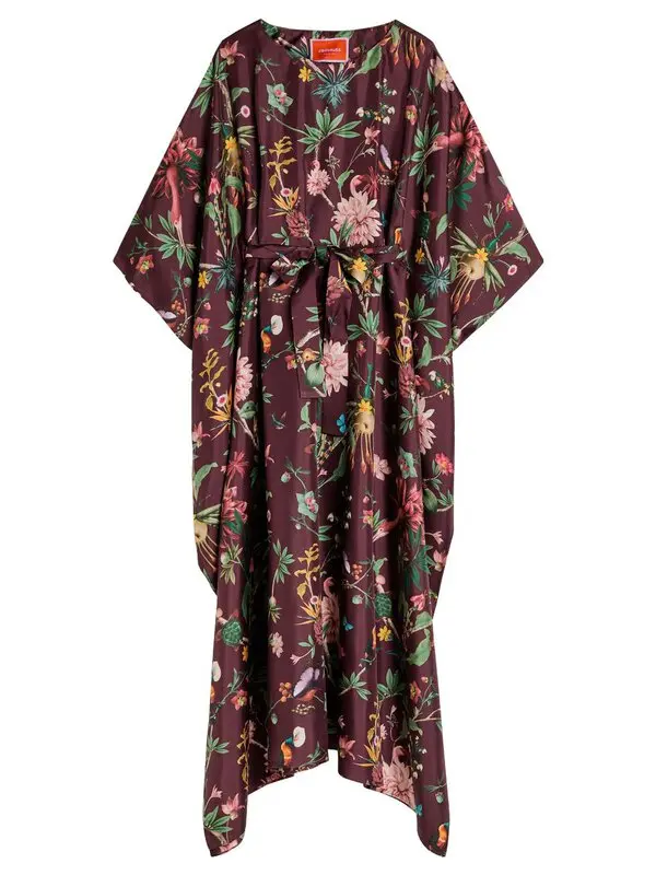 La DoubleJ Square Belted Printed Silk Kaftan Dress - Multicoloured