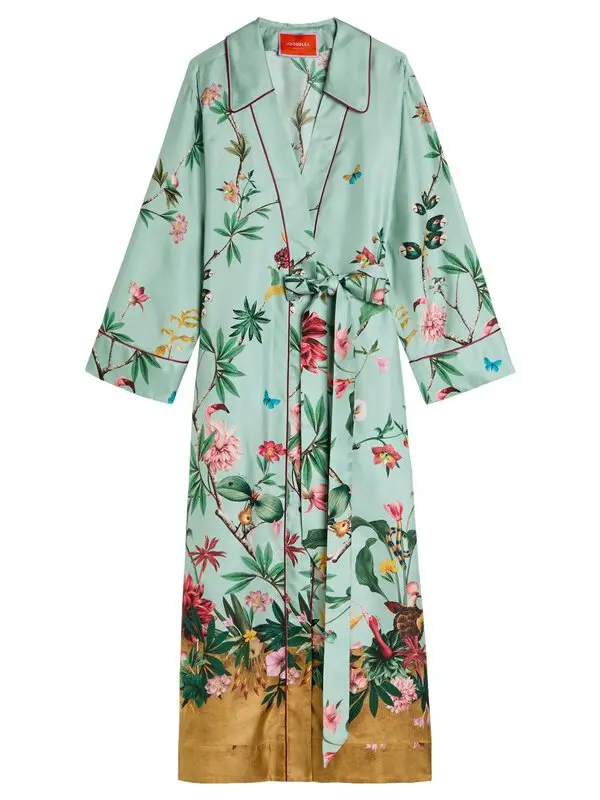 La DoubleJ Printed Silk Midi Wrap Shirt Dress - Blue