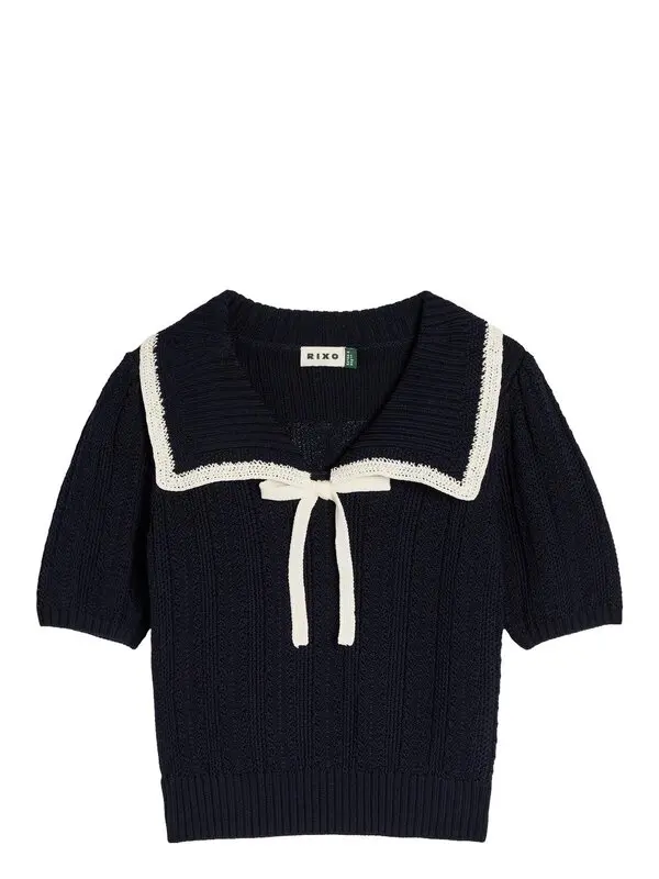Rixo Pippa Bow Appliqué Cotton Knit Top - Navy