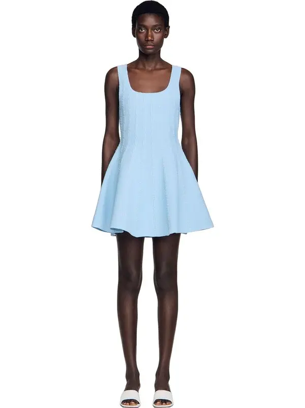 Sandro Beaded Knit Mini Dress - Sky Blue