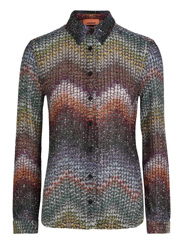 Missoni Sequin-embellished Zigzag Metallic-knit Shirt - Multicoloured 1