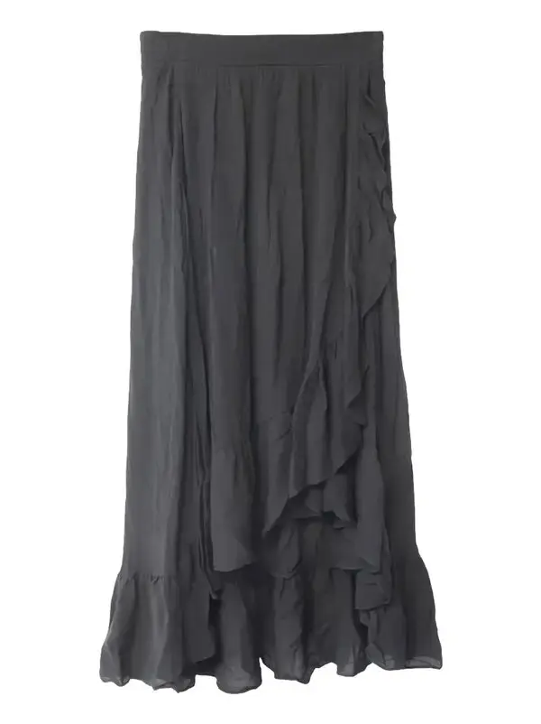 Maje Ruffle Detail Midi Skirt - Black