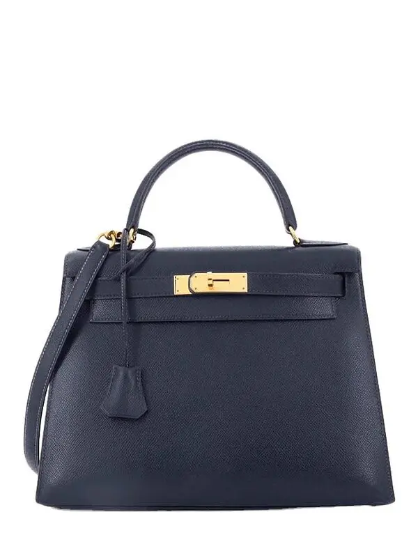 HERMES Kelly 28 Handbag With Gold Hardware - Bleu Marine