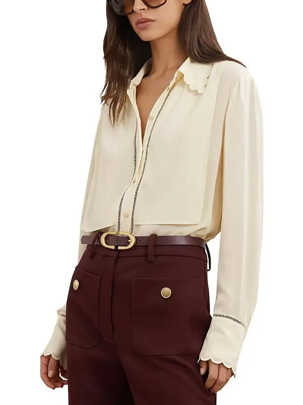 REISS Clara Tipped Cuff Shirt - Cream