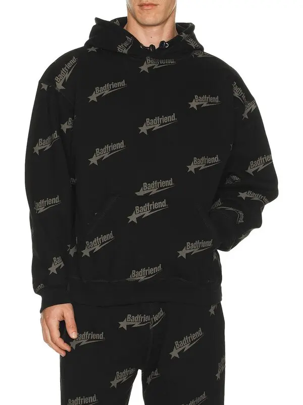 BADFRIEND Star Print Hoodie - Black & Charcoal