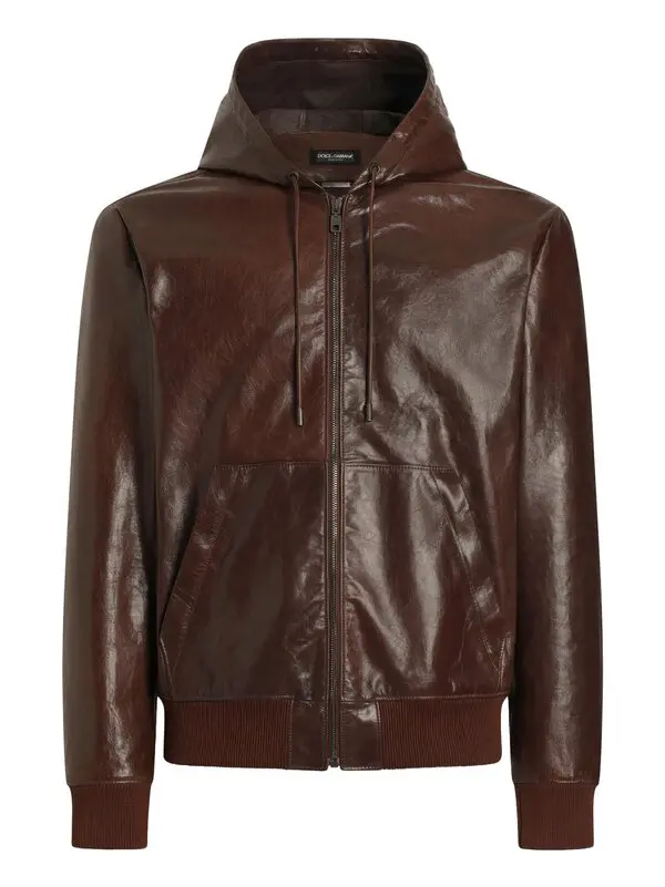 Dolce & Gabbana Hooded Leather Jacket - Brown