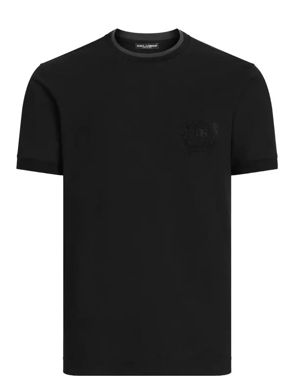 Dolce & Gabbana Technical Piqué T-shirt With Embroidery - Black