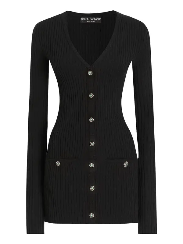 Dolce & Gabbana Virgin Wool Ribbed Cardigan - Black