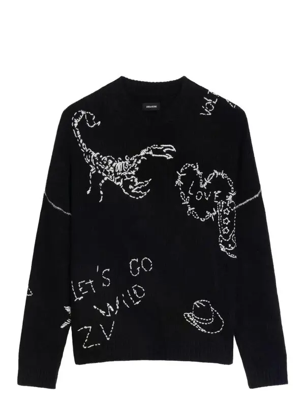 Zadig&Voltaire Baba Embroidered Crew-neck Sweater - Black
