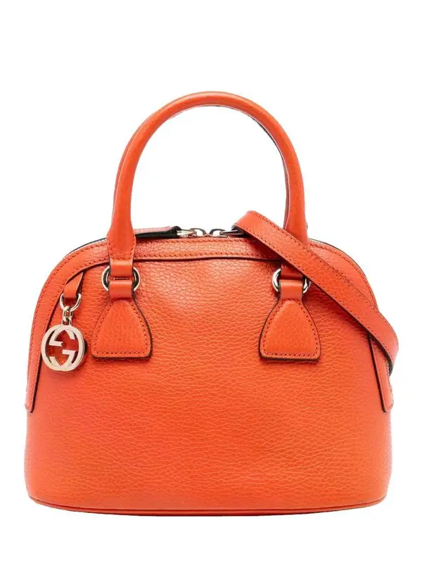 Gucci Leather Gg Charm Dome Satchel - Orange