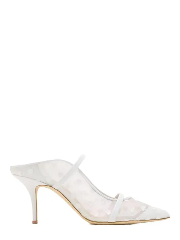 MALONE SOULIERS Floral Appliqué Strap Mules - White