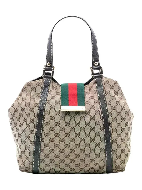 Gucci Gg Canvas Web Tote Bag - Brown