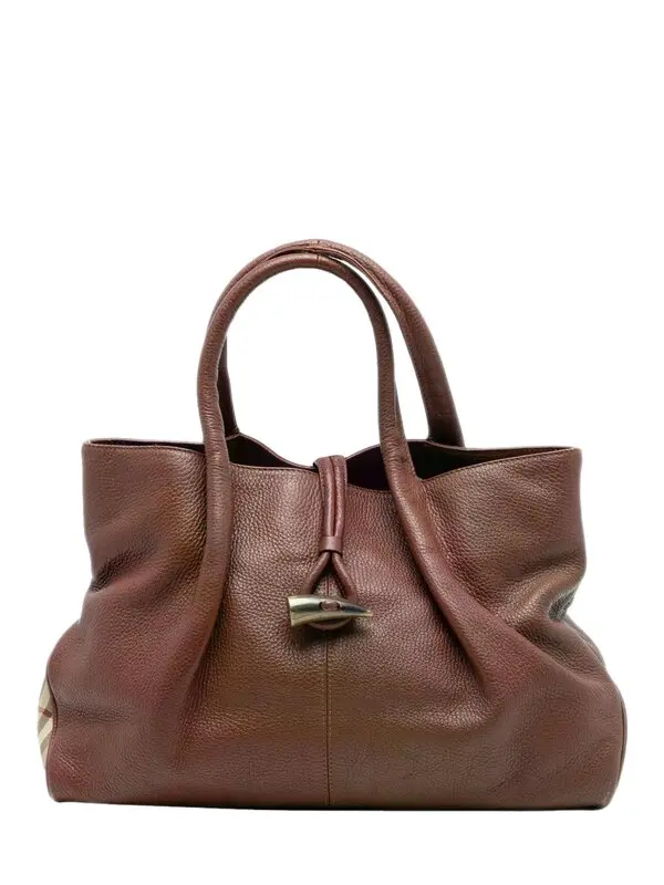 Burberry Medium House Check Trimmed Leather Tote Bag - Brown