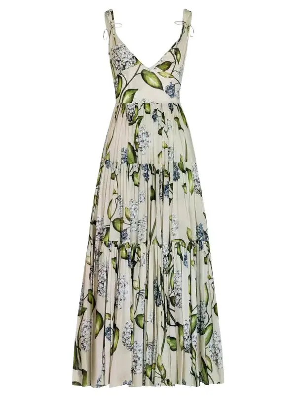 Oscar De La Renta Floral-print V-neck Midi Dress - Neutrals