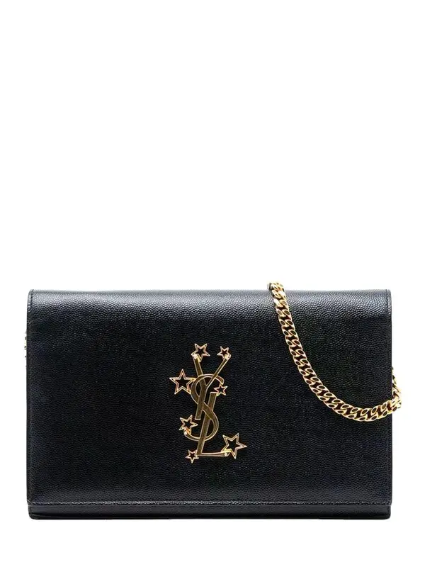 Saint Laurent Grain De Poudre Star Monogram Wallet On Chain - Black