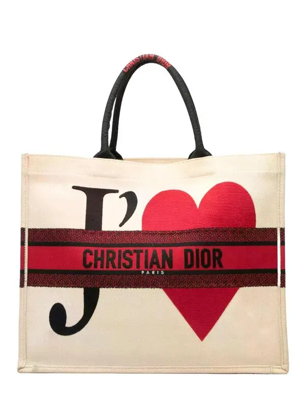 Dior 2019 Dioramour Large Embroidered "je T'aime" Book Tote Bag - White